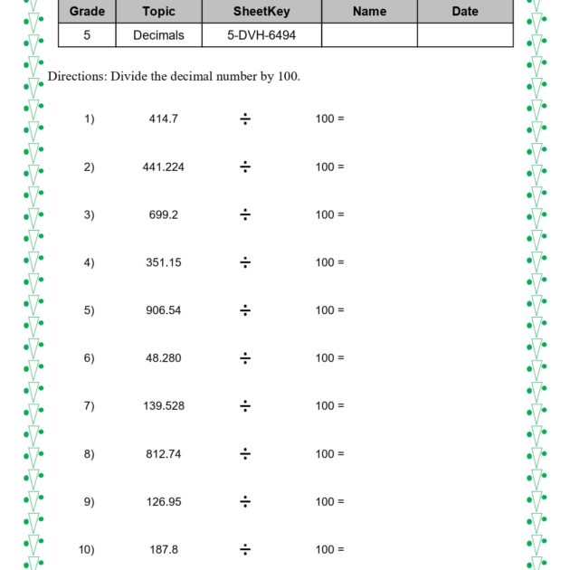 Decimals Worksheets For Grade 5 - https://eLearning24x7.com