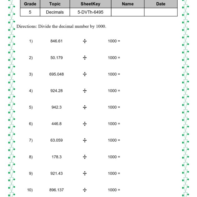 Decimals Worksheets For Grade 5 - https://eLearning24x7.com